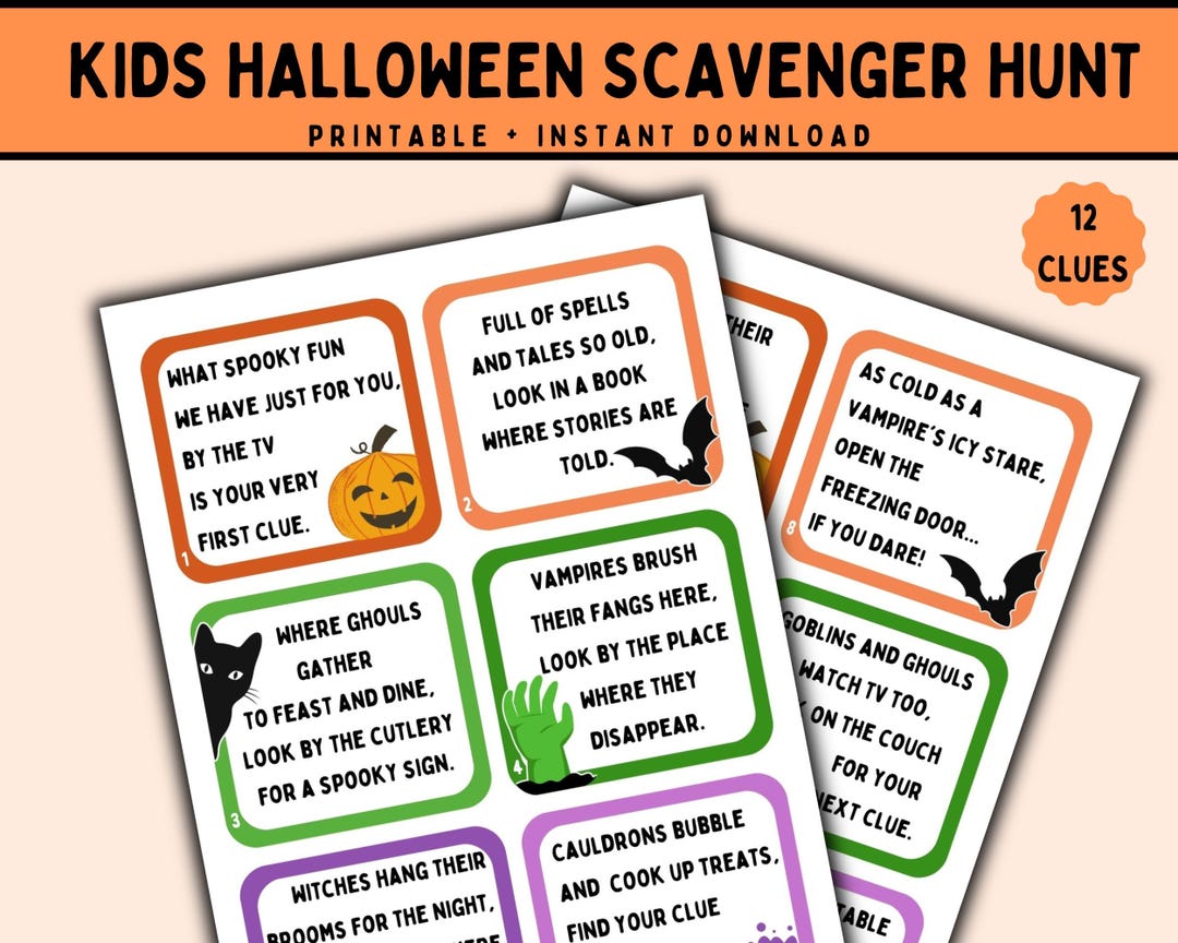 Halloween Scavenger Hunt for Kids Printable Treasure Hunt Instant ...