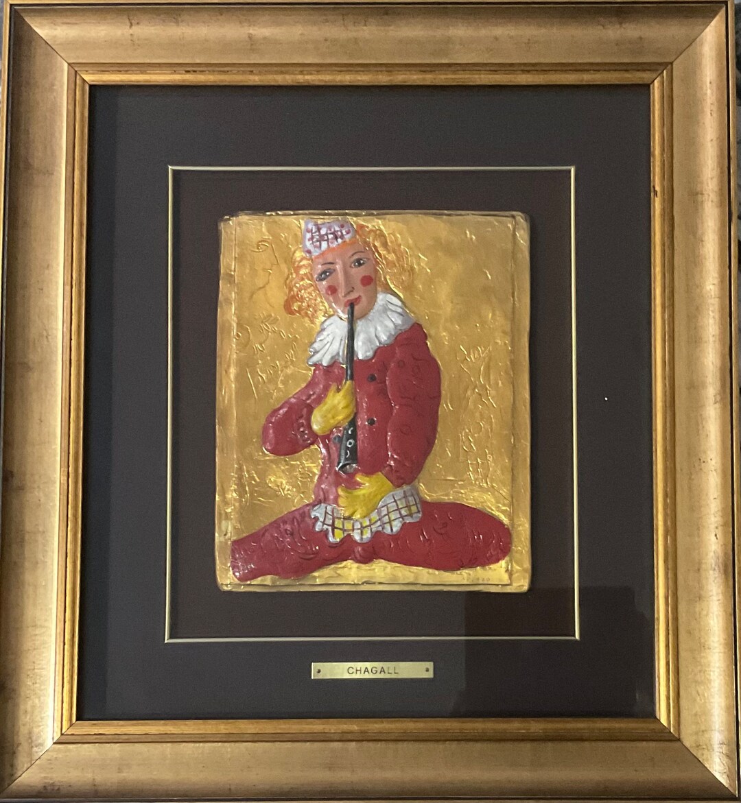 Marc Chagall Clown Flutist 1986, Gold and Silver Bas-relief 60x54 Cm - Etsy