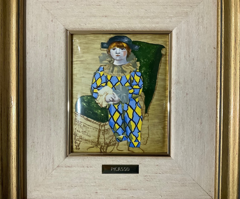 Pablo Picasso Pensive Harlequin 34x31 Cm With Frame - Etsy