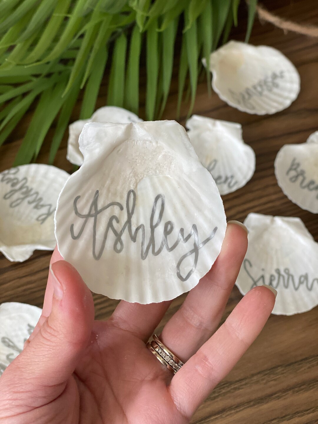 SILVER Seashells / Wedding Personalized Shells Table Name Plates Place ...