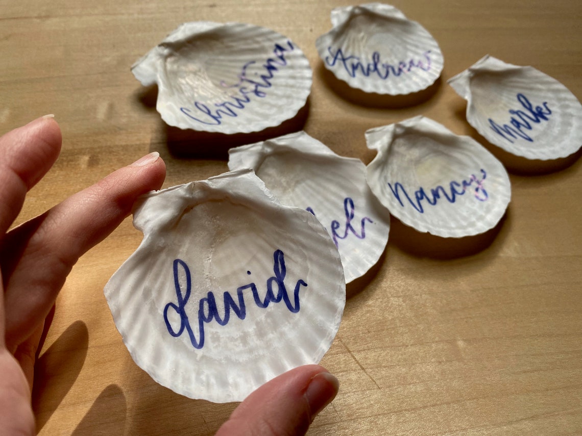 NAVY Seashells / Wedding Personalized Shells Table Name Plates Place ...