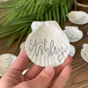 SILVER Seashells / Wedding Personalized Shells Table Name Plates Place ...