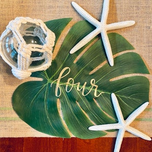 Table Numbers - Wedding Nameplates •tropical Palm Leaves• Table Decor ...