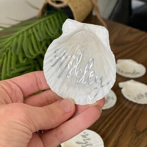 SILVER Seashells / Wedding Personalized Shells Table Name Plates Place ...