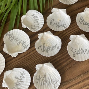 SILVER Seashells / Wedding Personalized Shells Table Name Plates Place ...