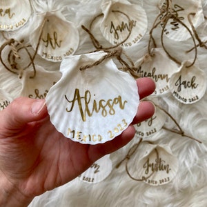 Seashells Ornament Handwritten Wedding Personalized Table Name Plates ...