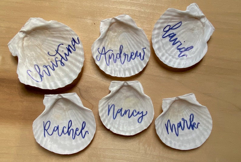 NAVY Seashells / Wedding Personalized Shells Table Name Plates Place ...