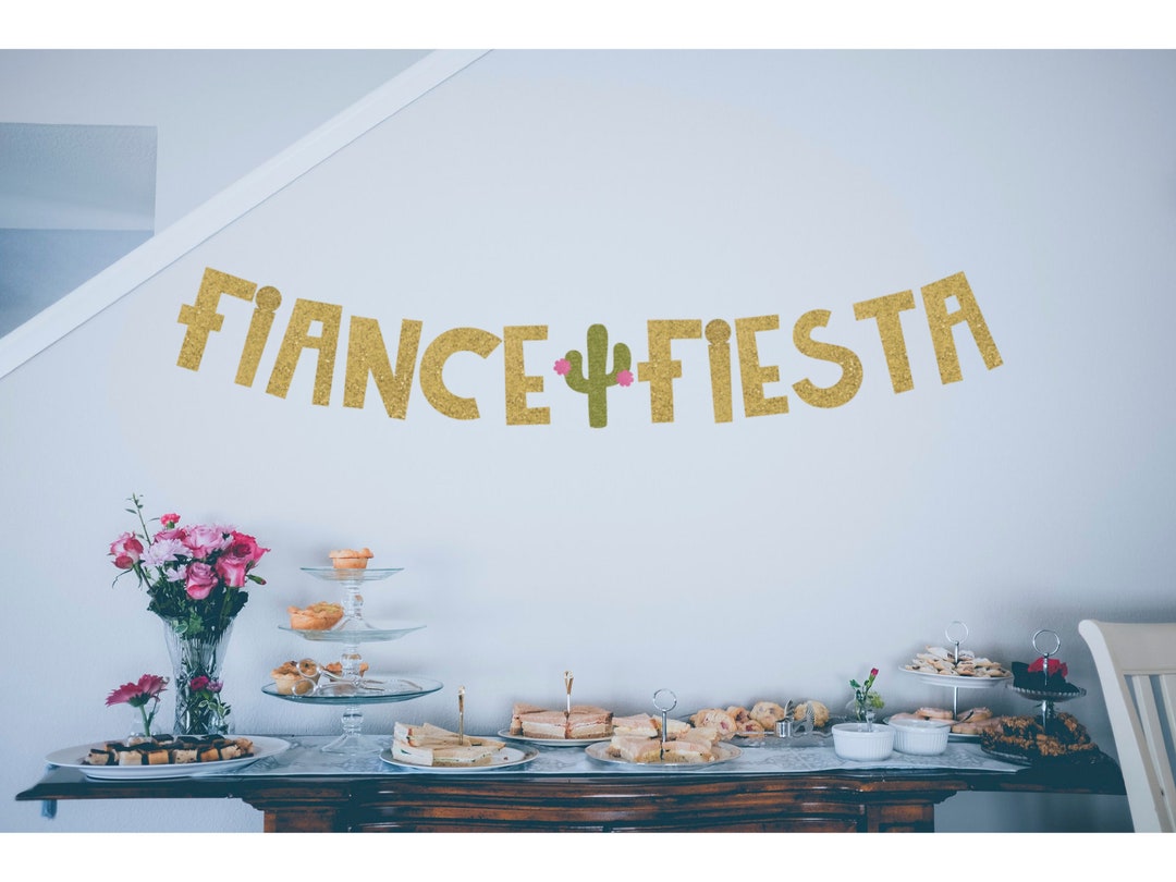 Fiance Fiesta Gold Glitter Banner-mexican Theme Engagement Party Banner ...