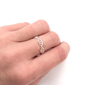 925 Sterling Silver Double Helix DNA Structure Open Ring Adjustable ...