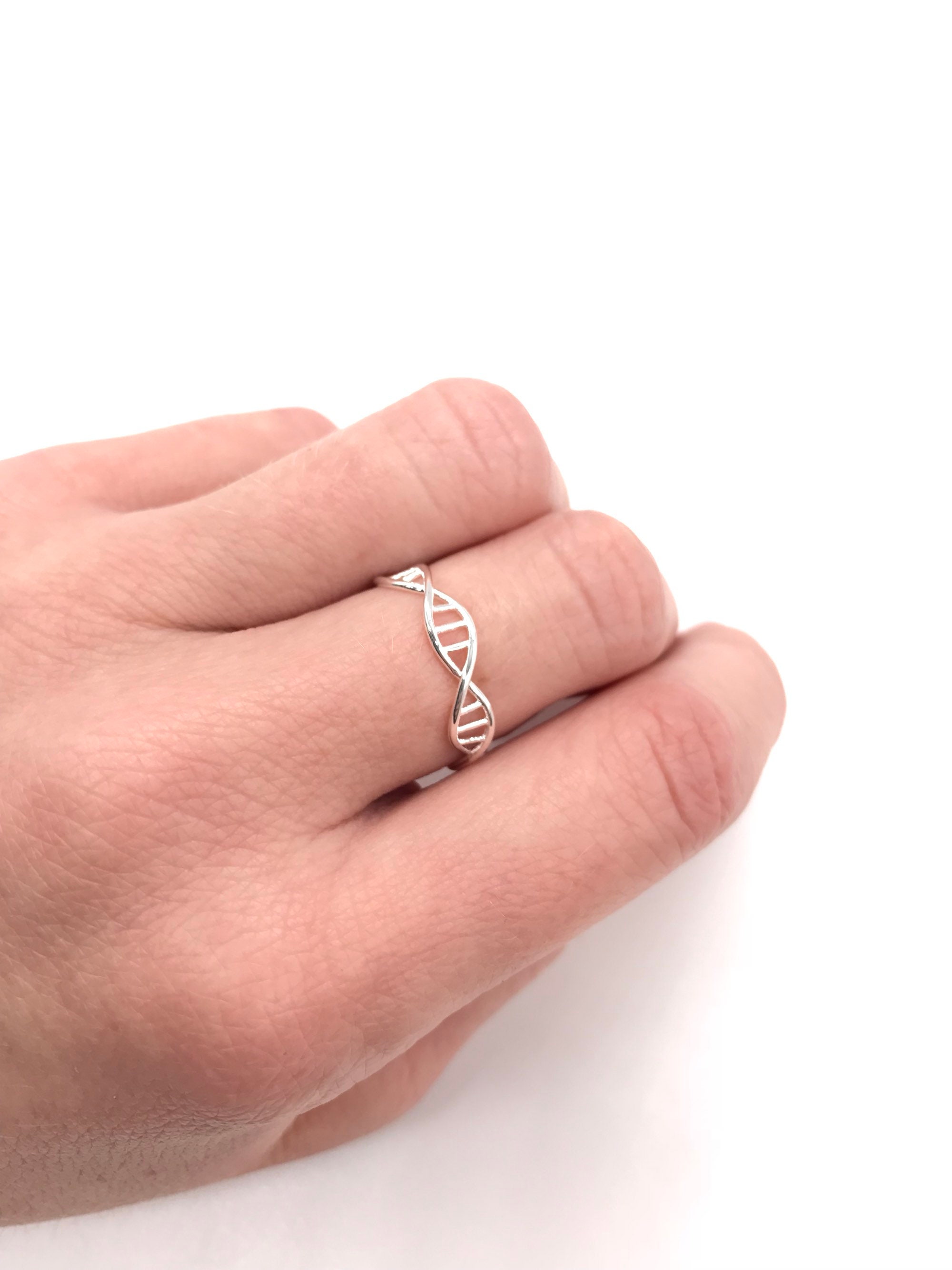 925 Sterling Silver Double Helix DNA Structure Open Ring | Etsy