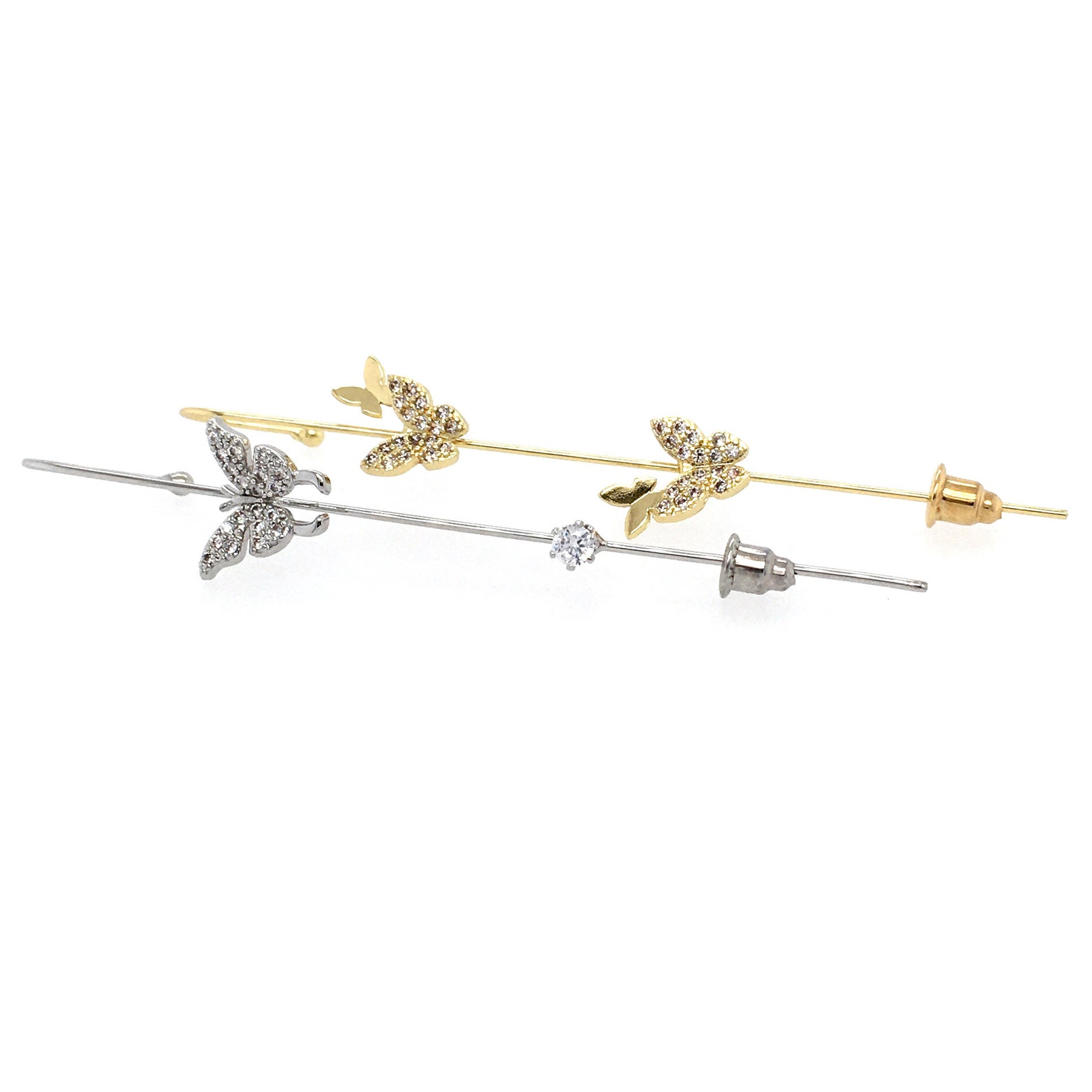 CZ Ear Cuff Ear Wrap Silver Ear Pin Gold Ear Cuff Gold Ear Pin Edgy Pin ...