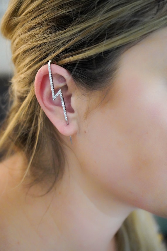 CZ Lightning Bolt Ear Cuff Ear Wrap Silver Ear Pin Gold Ear | Etsy