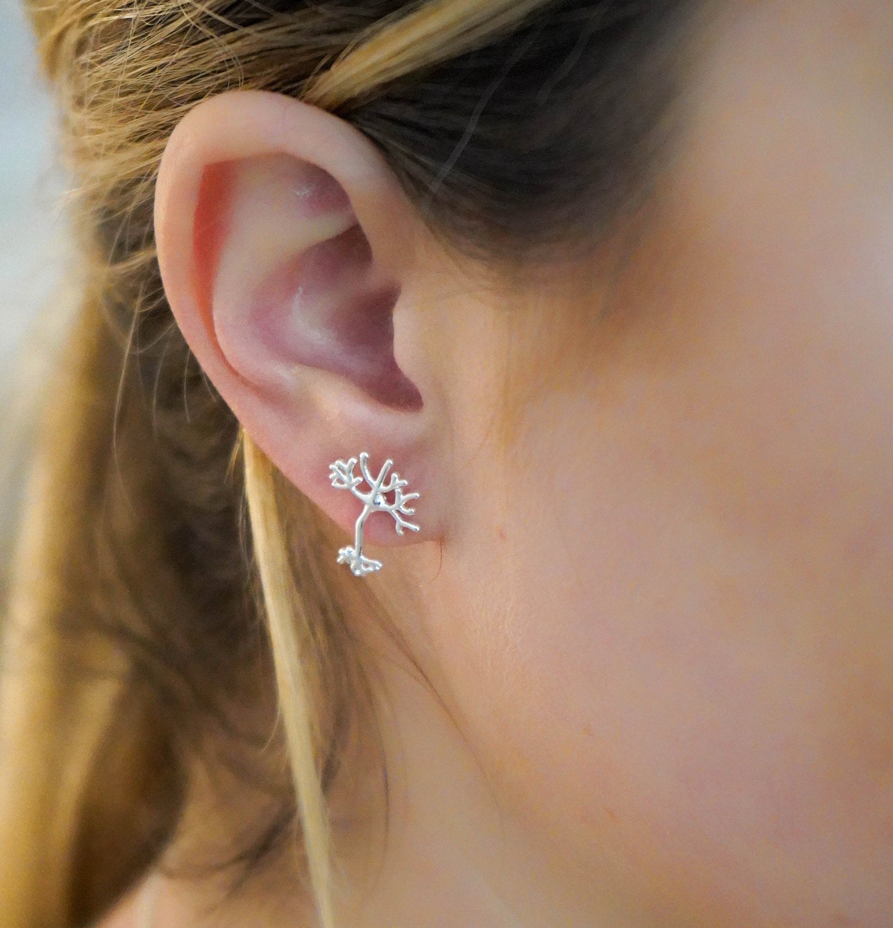 925 Sterling Silver Neuron Earrings Neuron Jewelry Neuron Science ...
