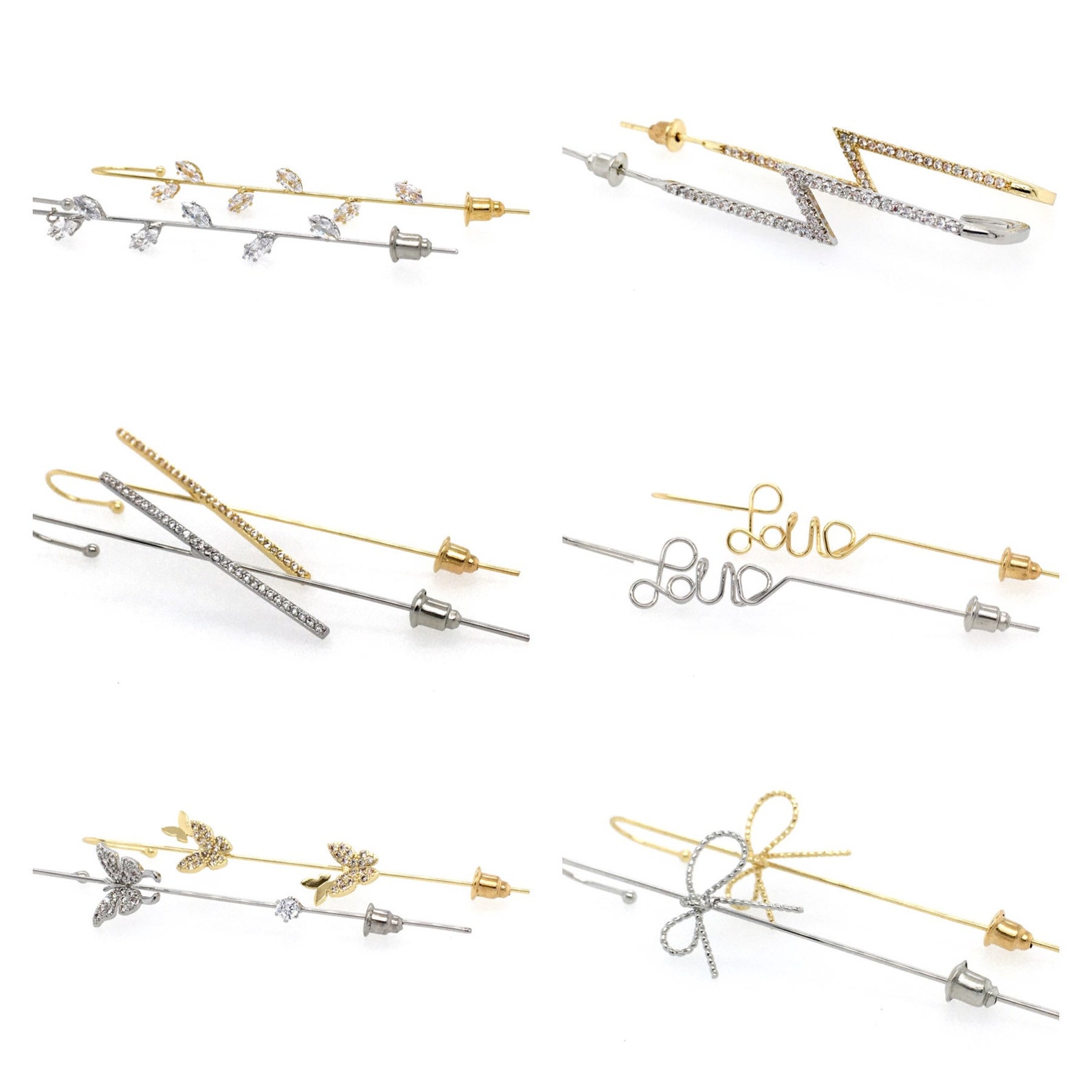 CZ Ear Cuff Ear Wrap Silver Ear Pin Gold Ear Cuff Gold Ear Pin Edgy Pin ...