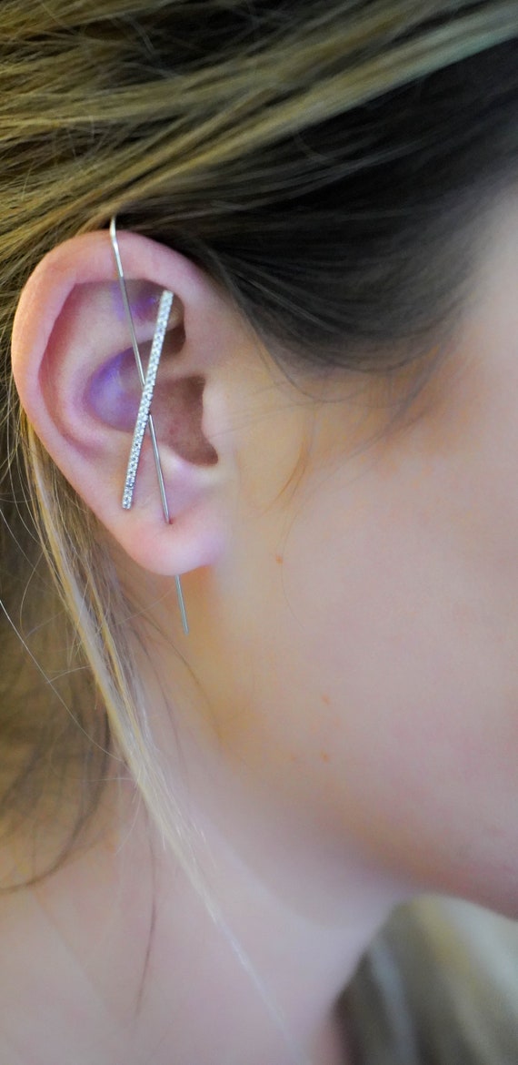 CZ Ear Cuff Ear Wrap Silver Ear Pin Gold Ear Cuff Gold Ear Pin | Etsy