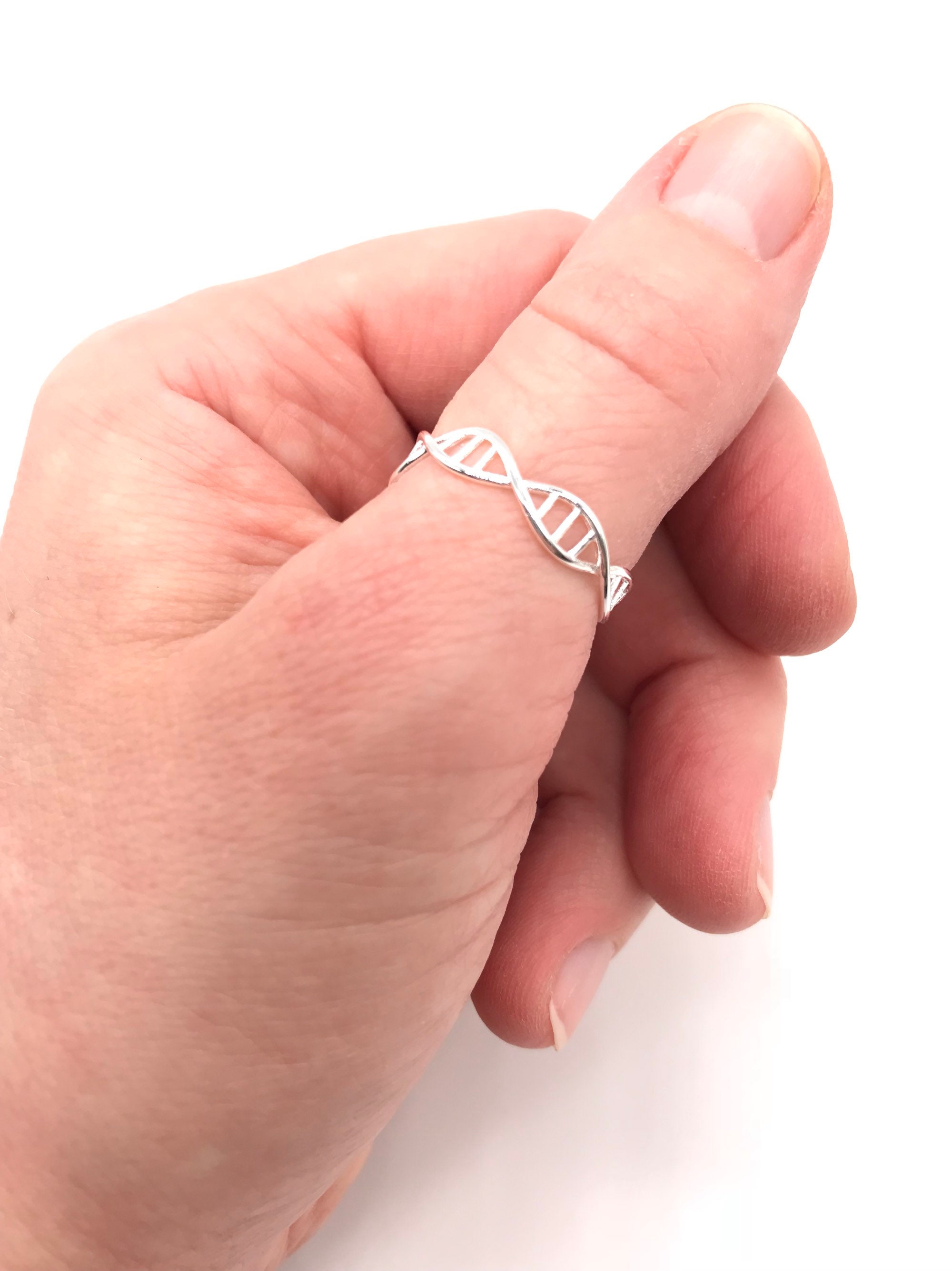 925 Sterling Silver Double Helix DNA Structure Open Ring | Etsy