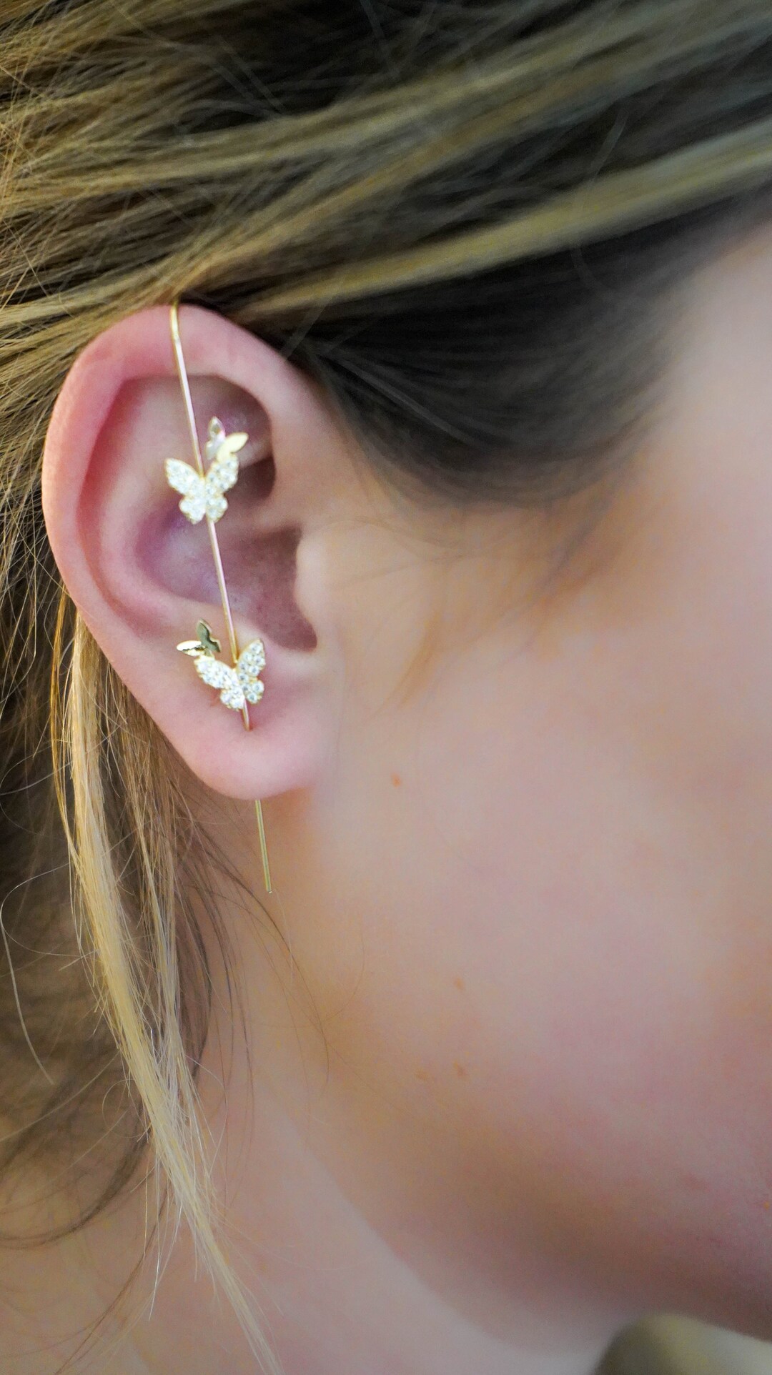 CZ Butterfly Ear Cuff Ear Wrap Silver Ear Pin Ear Cuff Gold Ear Pin ...