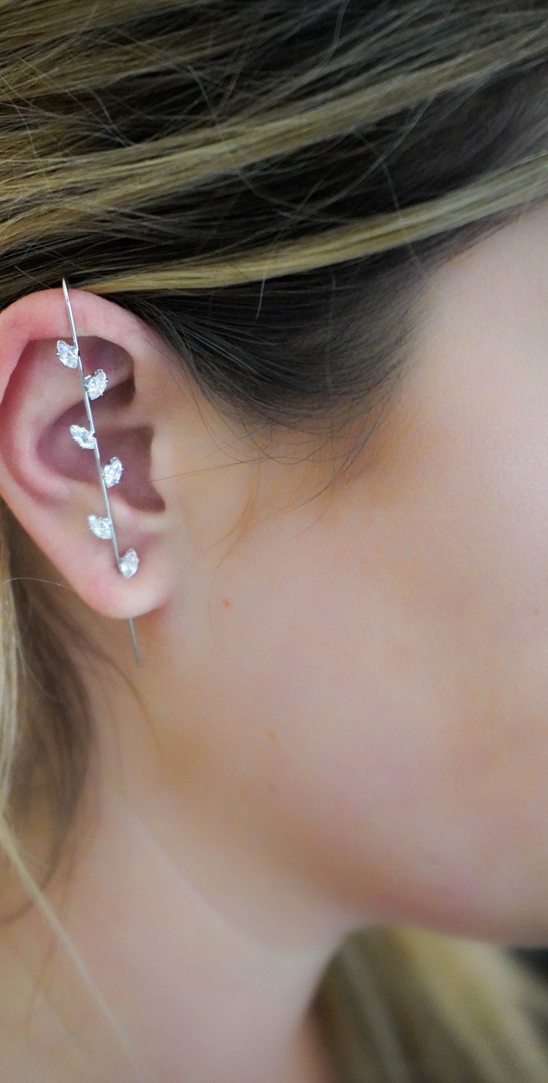 CZ Ear Cuff Ear Wrap Silver Ear Pin Gold Ear Cuff Gold Ear Pin Edgy Pin ...