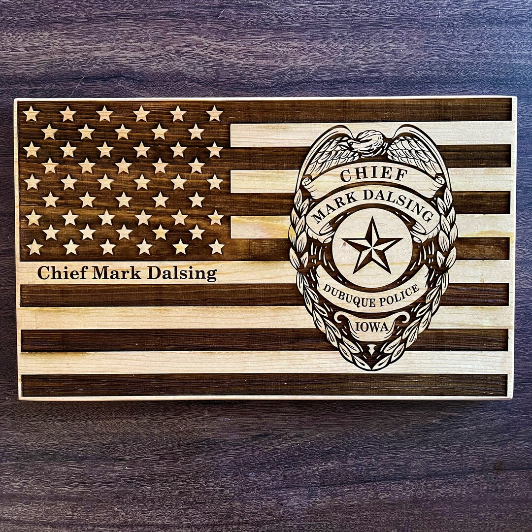 Customized Police Wood American Flag With Custom Badge - Etsy