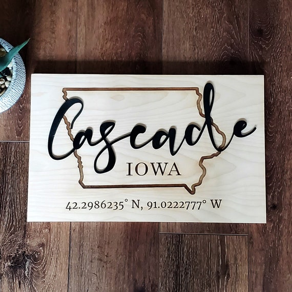 Custom Laser Engraved State & Location Wooden Sign | Etsy