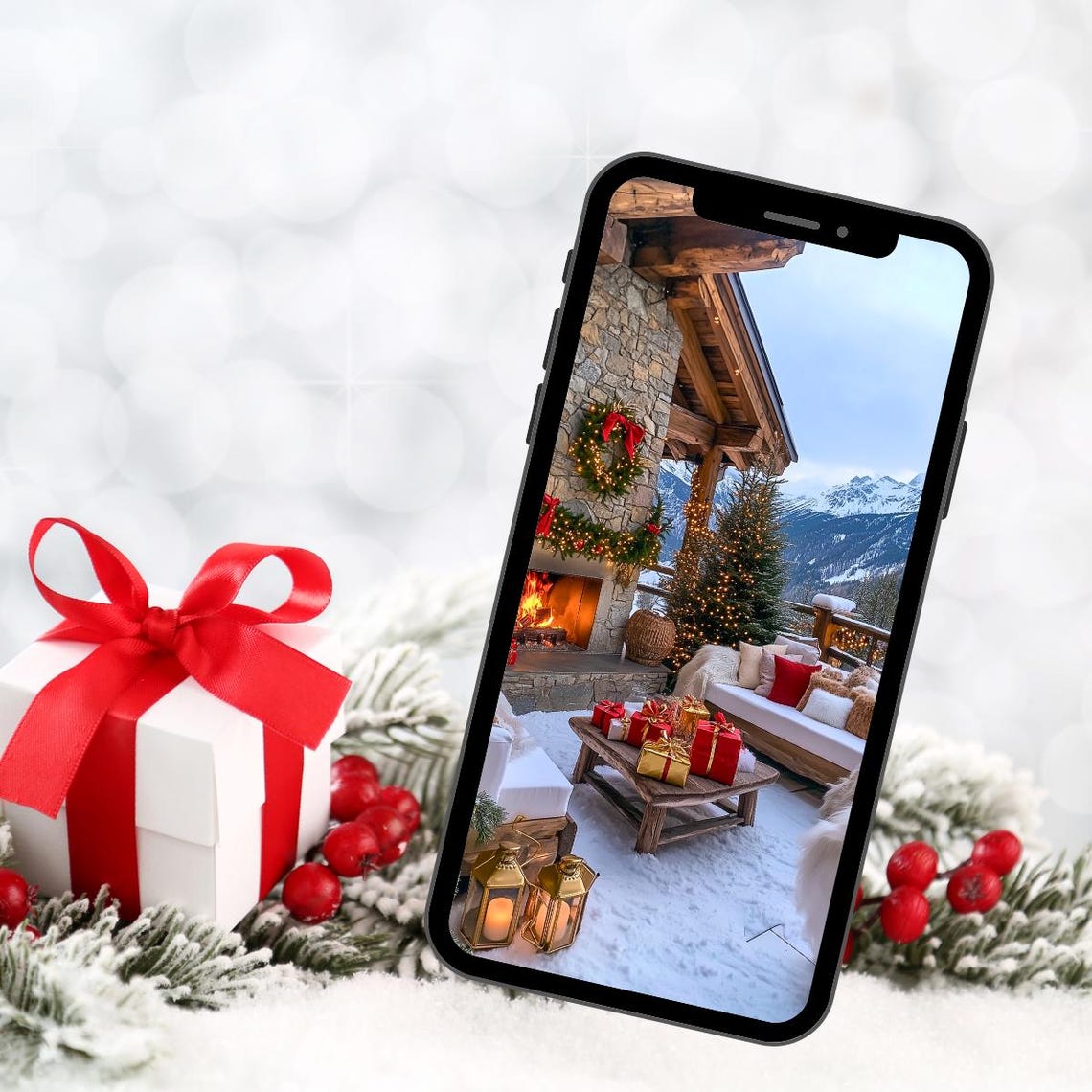 Outdoor Christmas Scene Phone Wallpaper, iPhone Background , Christmas ...