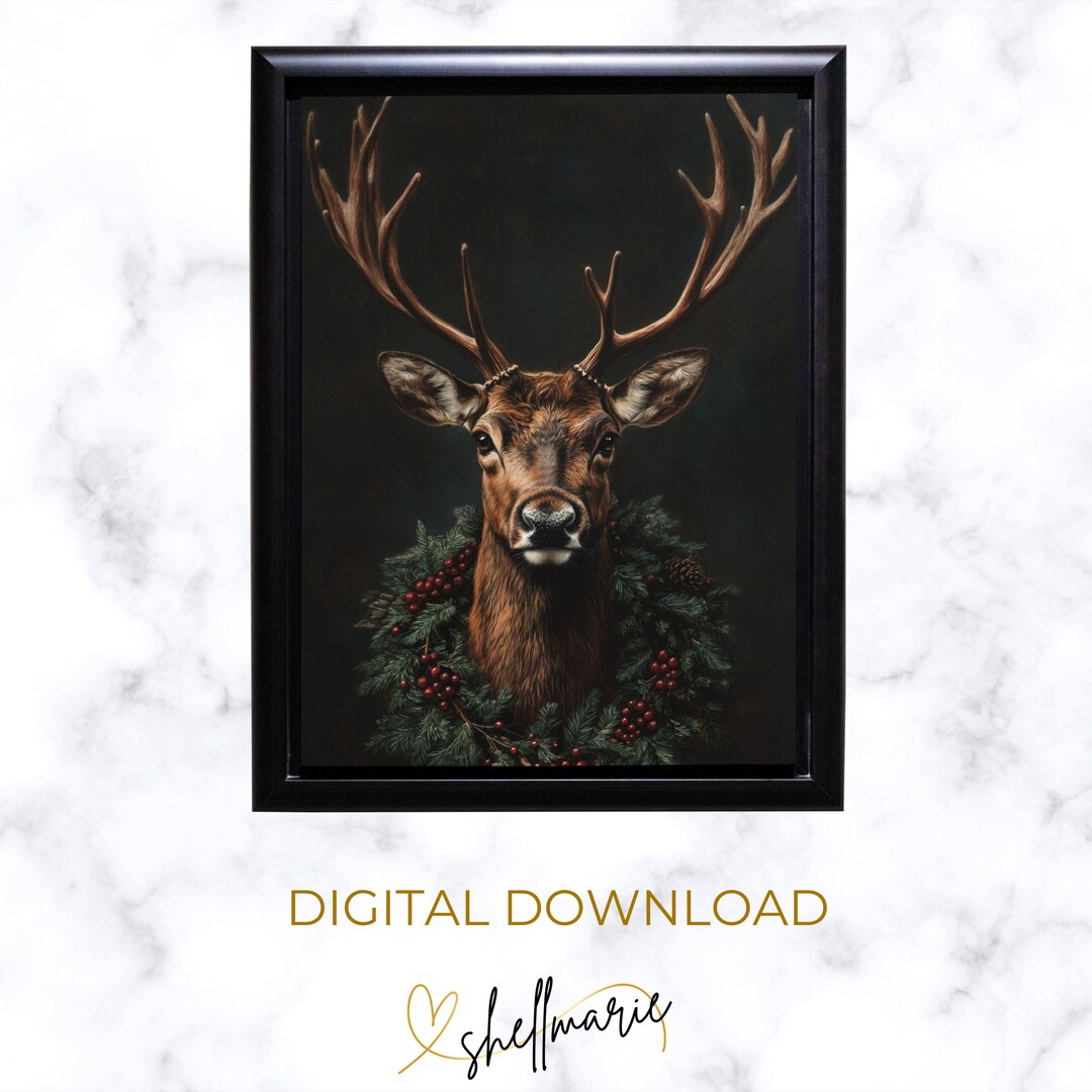 Moody Christmas Rustic Deer Print | PRINTABLE Christmas Wall Art - Etsy