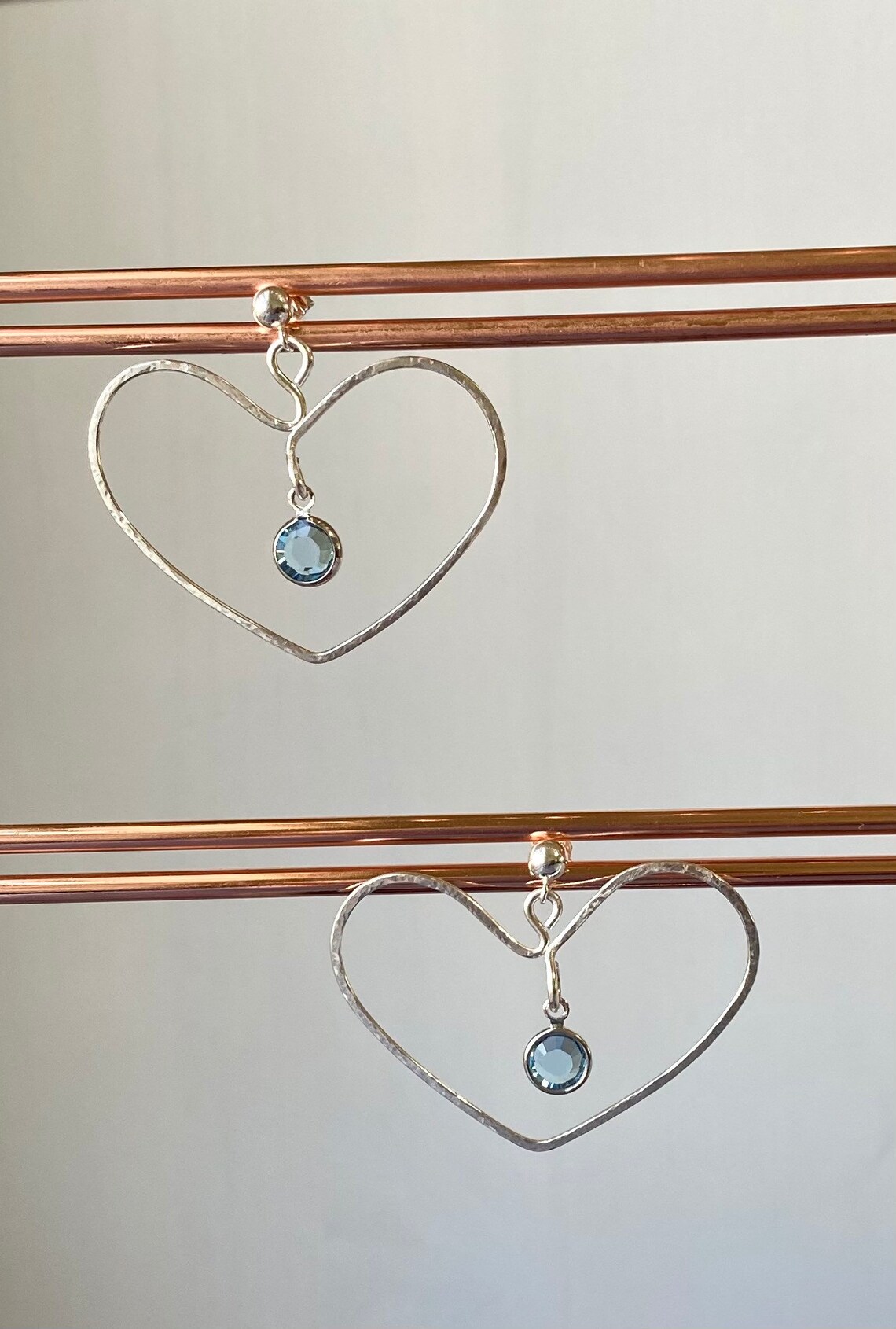 Hammered Silver Earrings, Heart Hoop Earrings, Heart Dangle Earrings ...