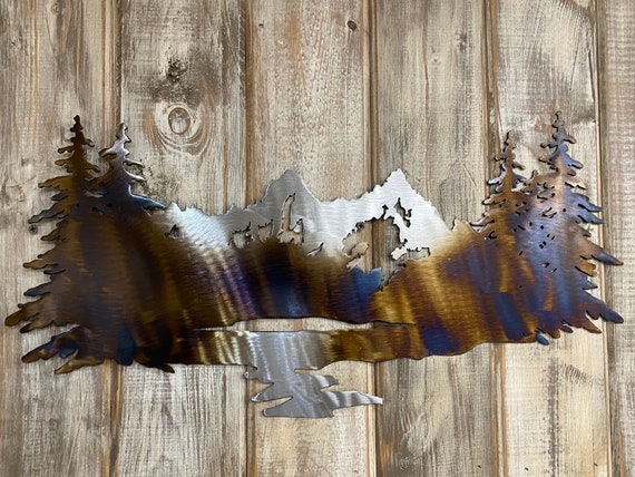 Metal Sawtooth Mountain Scene Metal Mountain Wall Art Cabin - Etsy