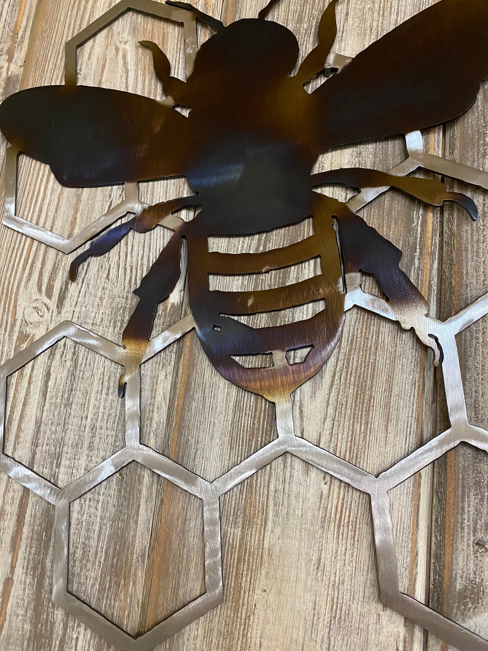 Metal Bee on Honeycomb Garden Decor Honeybees Metal Bee - Etsy