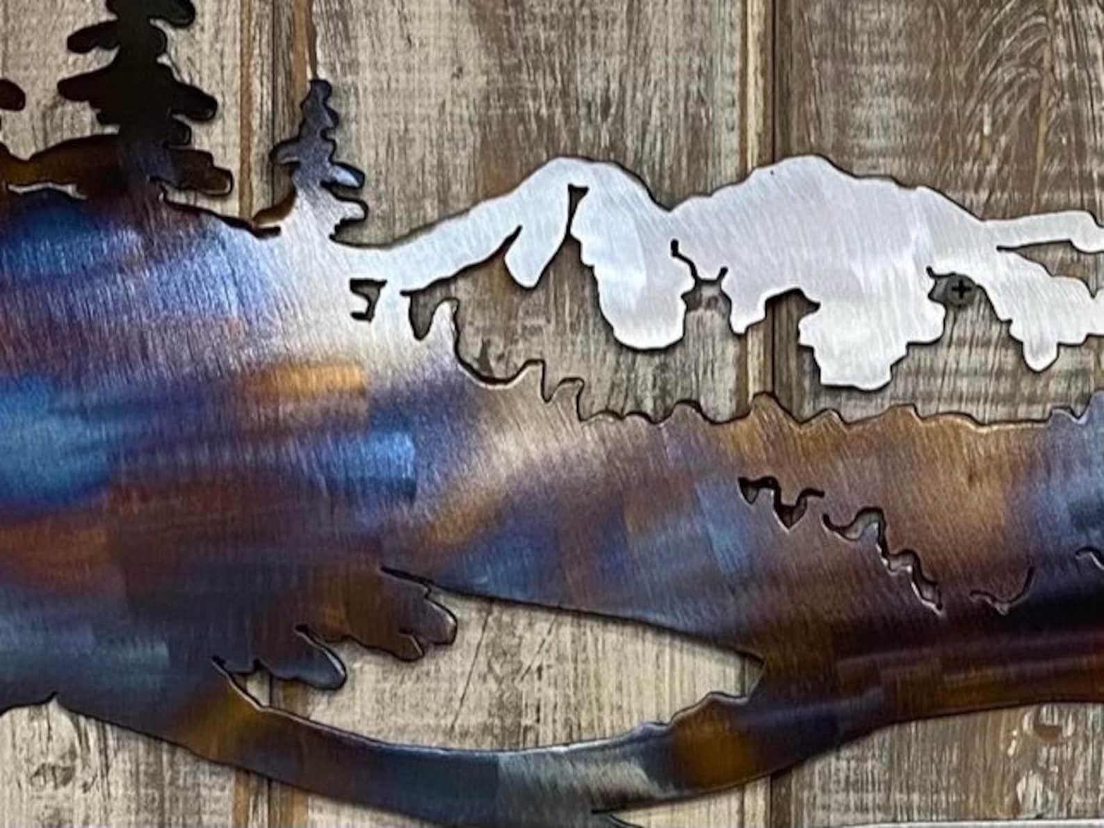 Heat-treated Metal Mountain Scene Wall Art: Cabin Lodge Decor - Etsy