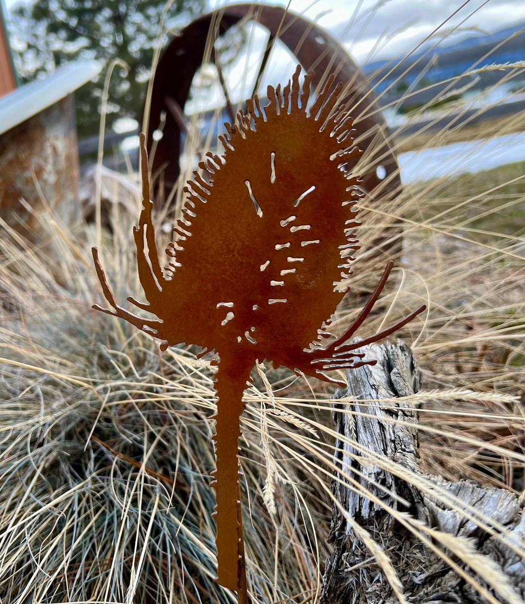 Rusty Thistle Garden Stakes, Rusty Garden Decor, Small Rusty Garden ...