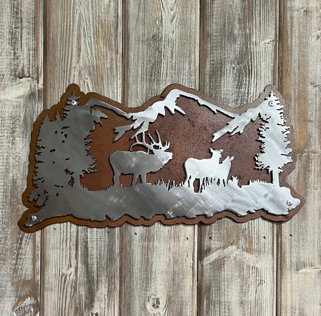 Rustic Elk Scene, Porch Decor, Outdoor Lover, Cabin Decor, Cabin Sign ...