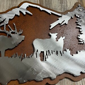 Rustic Elk Scene, Porch Decor, Outdoor Lover, Cabin Decor, Cabin Sign ...