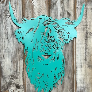 Highland Cow Art, Ranch Art, Rustic Highland Cow, Highland Shag, Metal ...