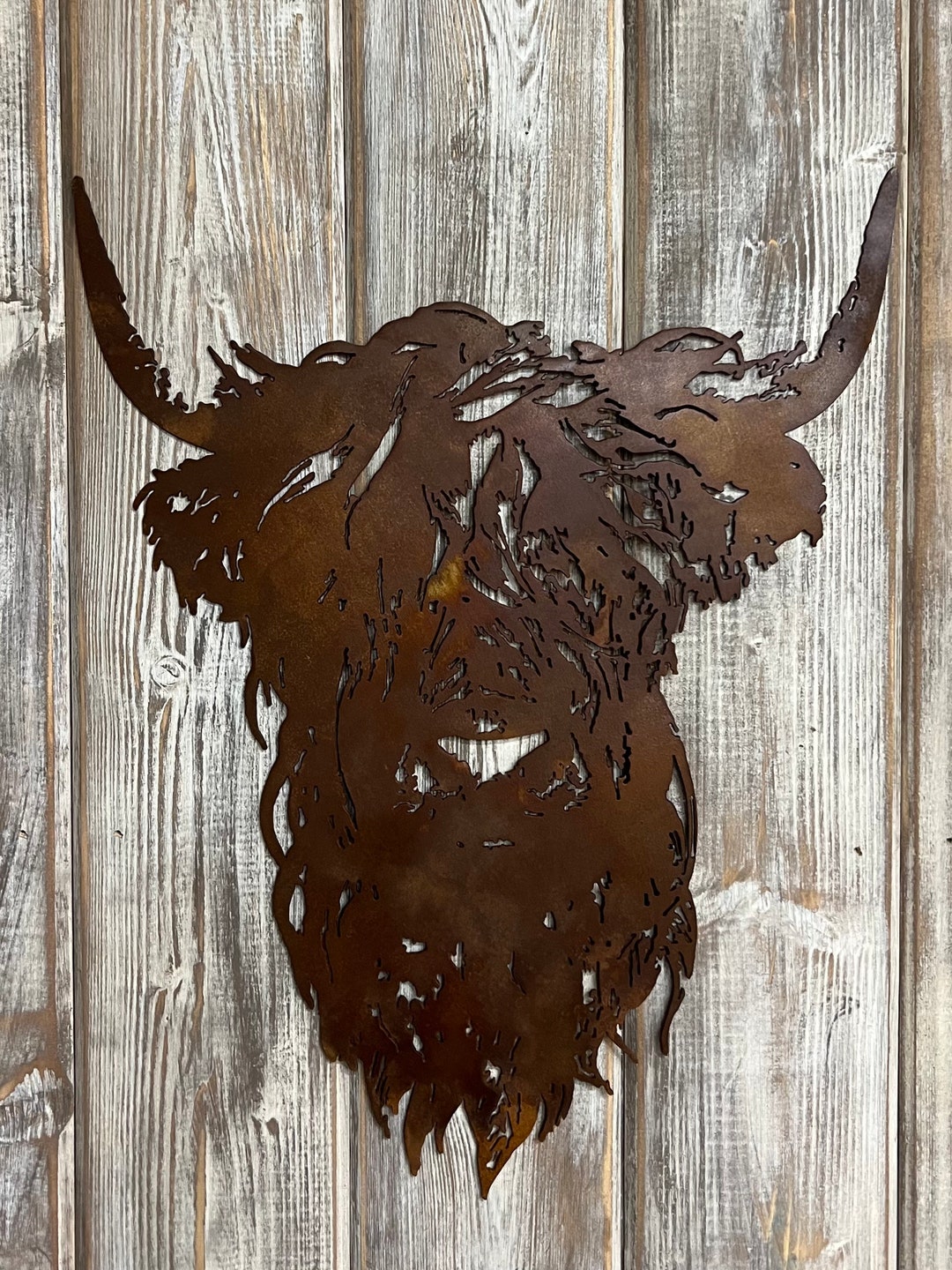 Highland Cow Art, Ranch Art, Rustic Highland Cow, Highland Shag, Metal ...
