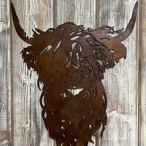 Highland Cow Art, Ranch Art, Rustic Highland Cow, Highland Shag, Metal ...