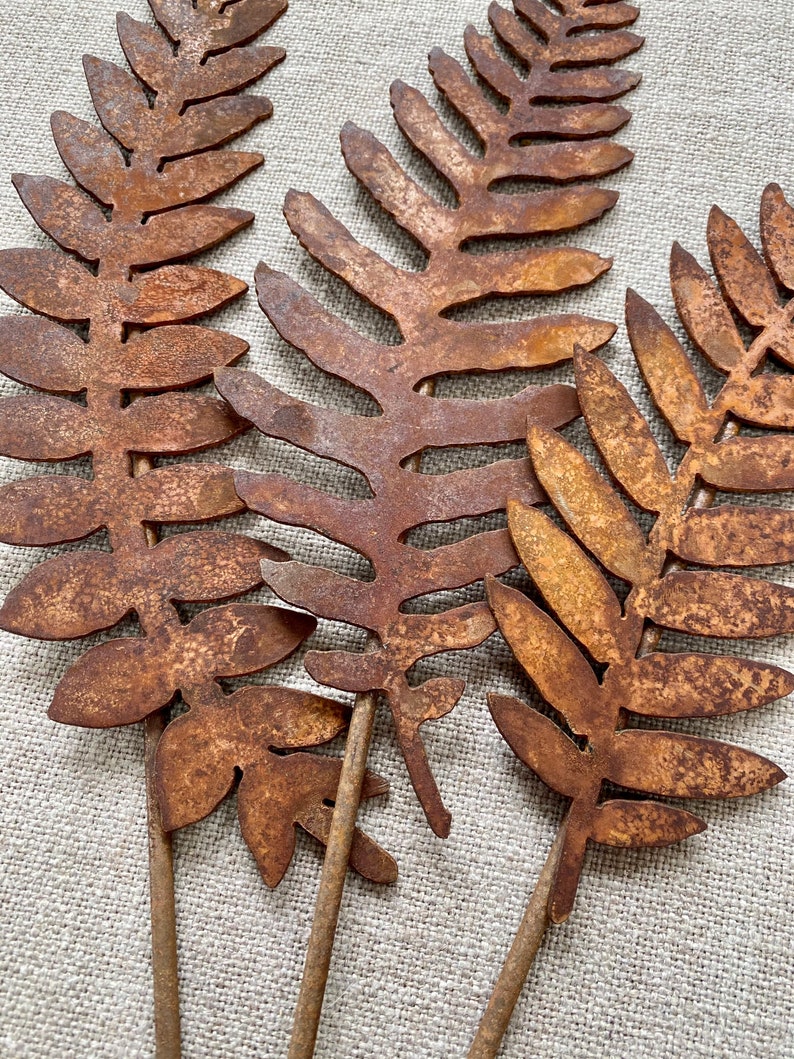Metal Art Garden Decor Ferns Rusty Fern Stakes Garden | Etsy
