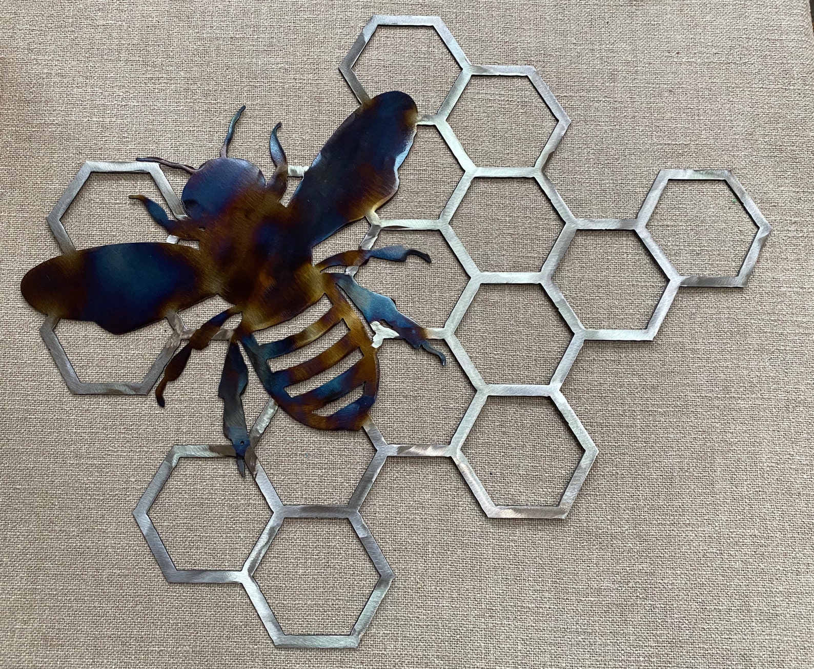 Metal Bee on Honeycomb Garden Decor Honeybees Metal Bee - Etsy