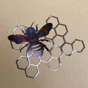 Metal Bee on Honeycomb, Garden Decor, Honeybees, Metal Bee, Honeycombs ...