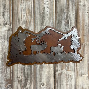 Rustic Elk Scene, Porch Decor, Outdoor Lover, Cabin Decor, Cabin Sign ...
