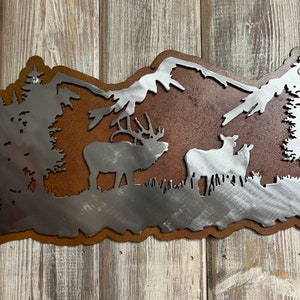 Rustic Elk Scene, Porch Decor, Outdoor Lover, Cabin Decor, Cabin Sign ...
