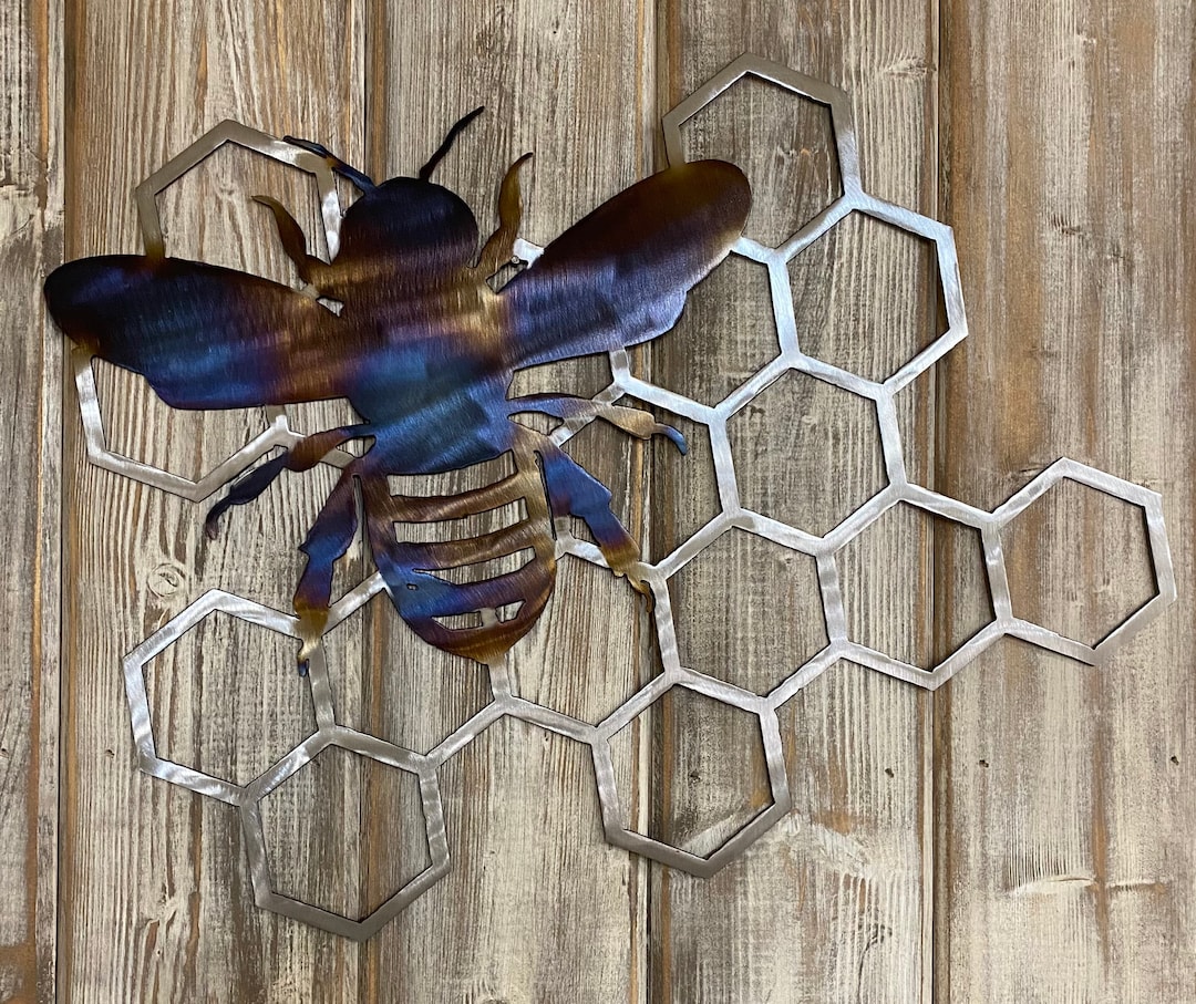 Metal Bee on Honeycomb, Garden Decor, Honeybees, Metal Bee, Honeycombs ...