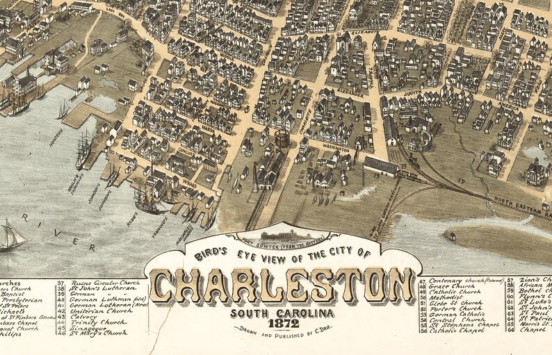Print of Vintage Map of Charleston - 1872 - 36 X 24 - Etsy
