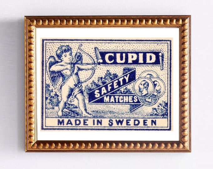 Vintage Cupid Matchbox Poster Retro Safety Matches Print Cupid Art ...