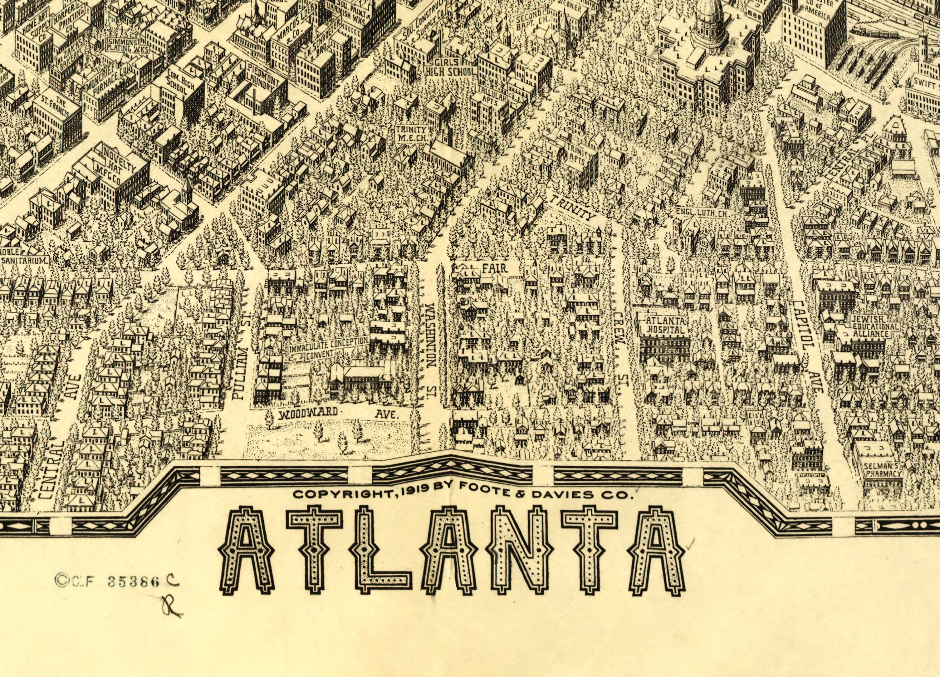 Print of Vintage Map of Atlanta - 1919 - 36 X 24 - Etsy