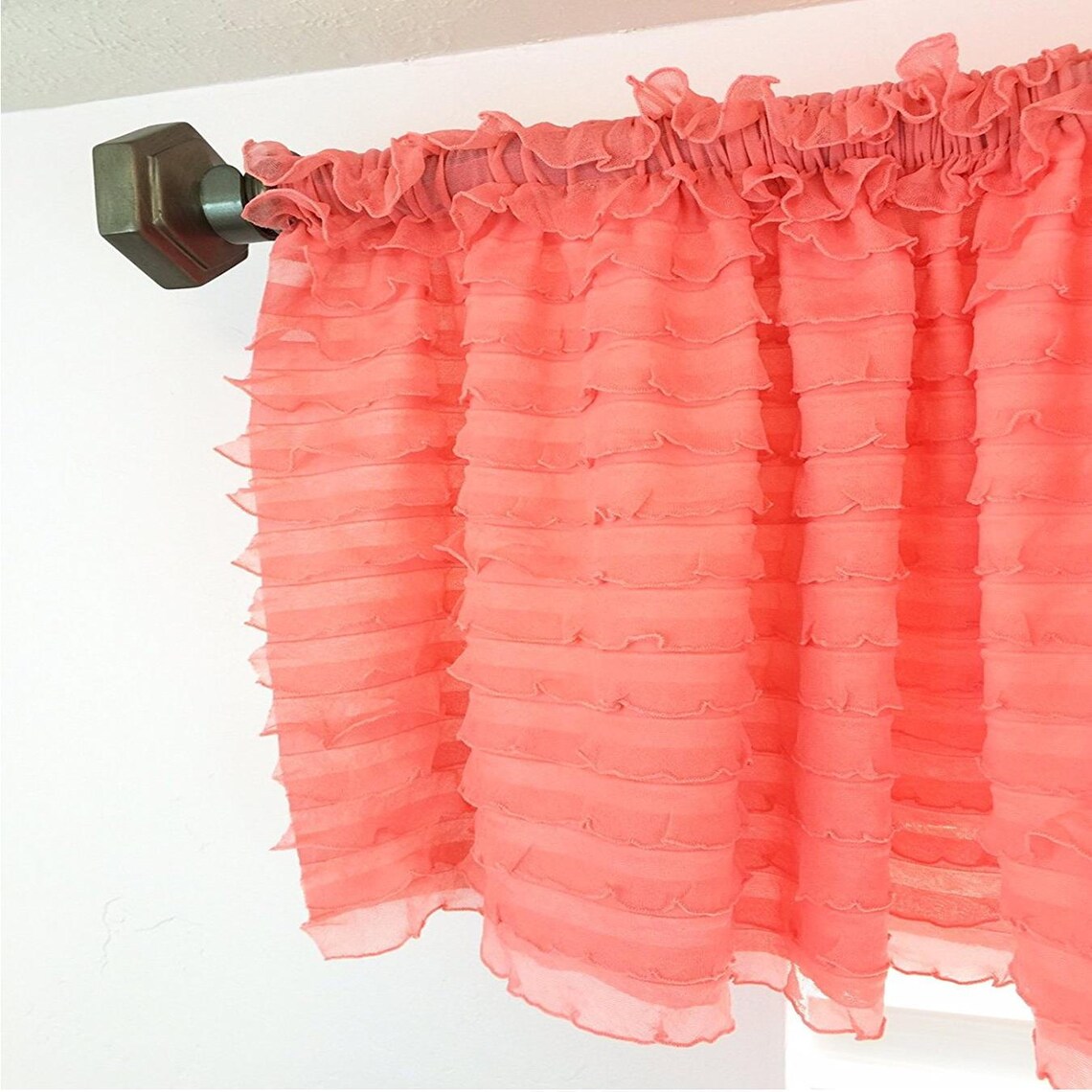 Light Coral Ruffle Valance Window Valance Short Curtains | Etsy