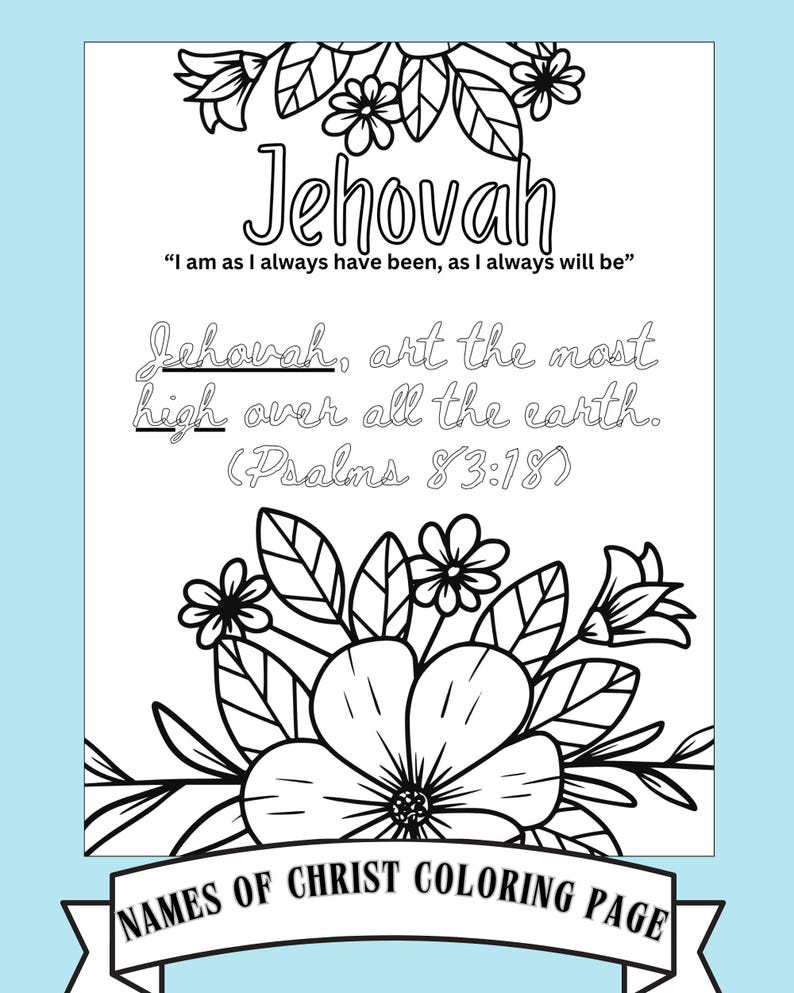 Jehovah | Psalms 83:18 Coloring Page | Names of Jesus Printable | Bible ...