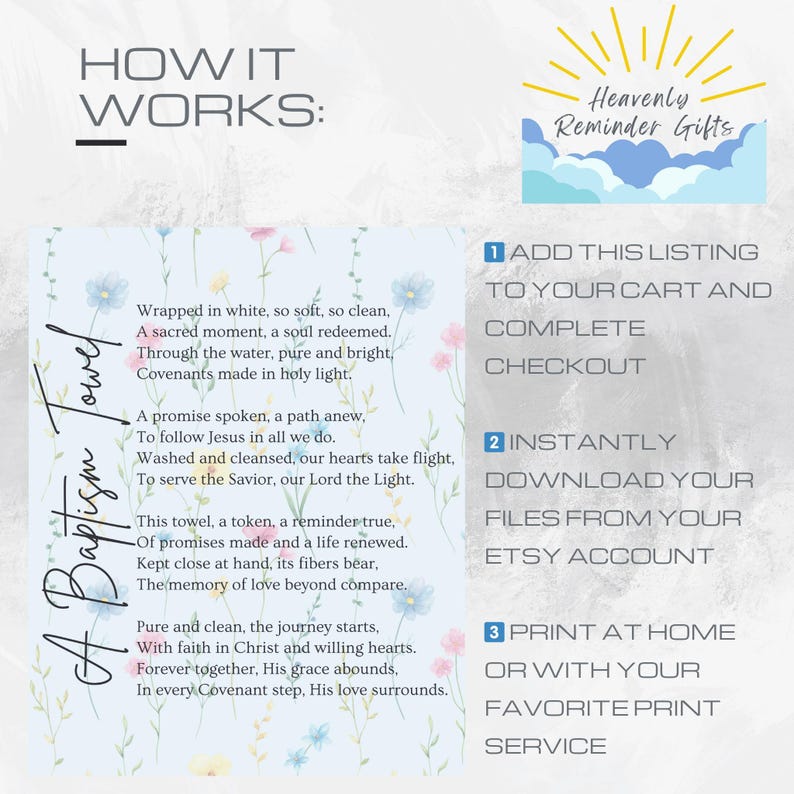 White Baptism Towel Card | LDS Primary Baptism Boy & Girls Poem Digital ...