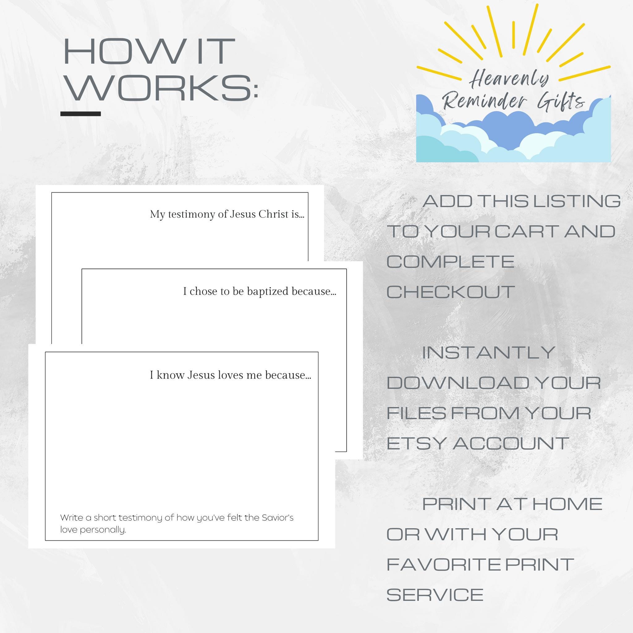 LDS Baptism Testimony Cards: Classic Black & White Baptism Printables 3 ...