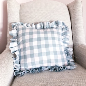Light Blue Pillow Gingham Cushion, Checkered Pillow for Christmas ...